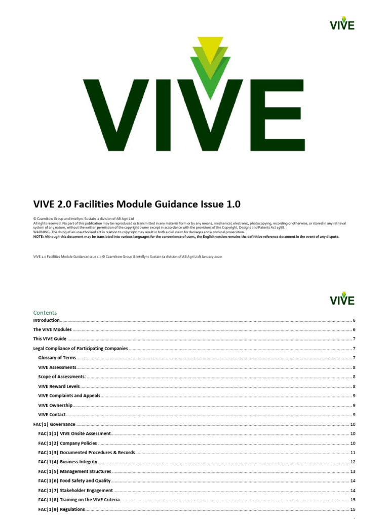 Vive Fac 2 0 Facilities Module Criteria 1 | PDF | Sustainability ...