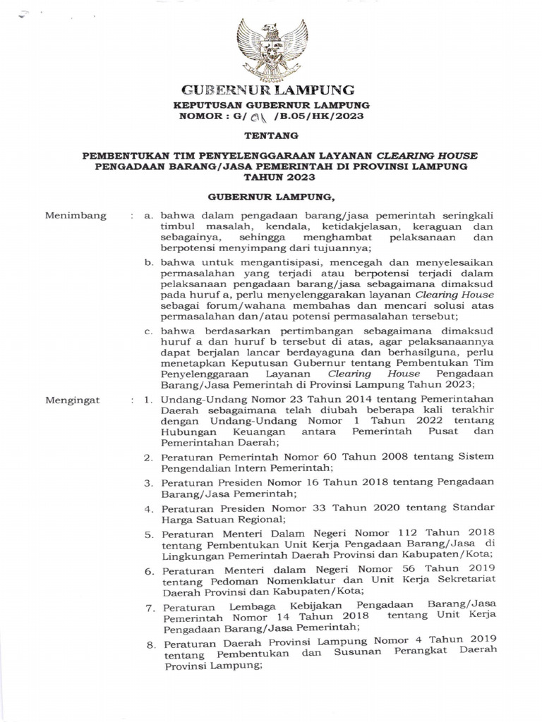 Pembentukan Tim Penyelenggaraan Layanan Clearing House Pengadaan Barang ...