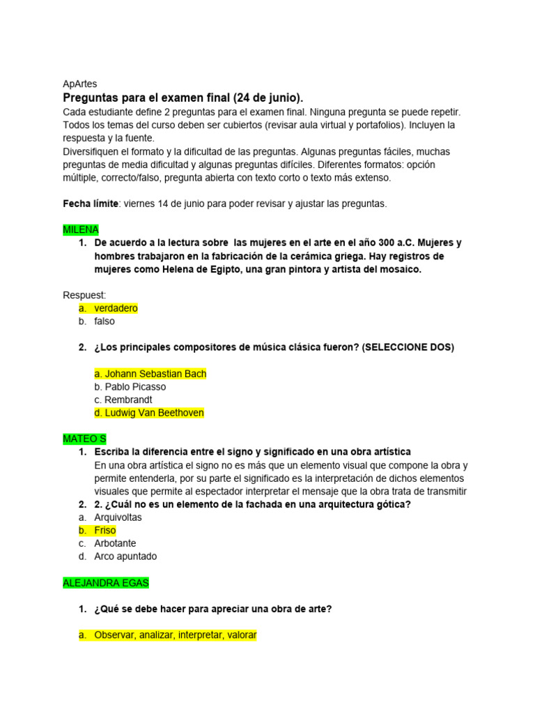 Preguntas de Examen Final de Artes | PDF | Pinturas | Barroco