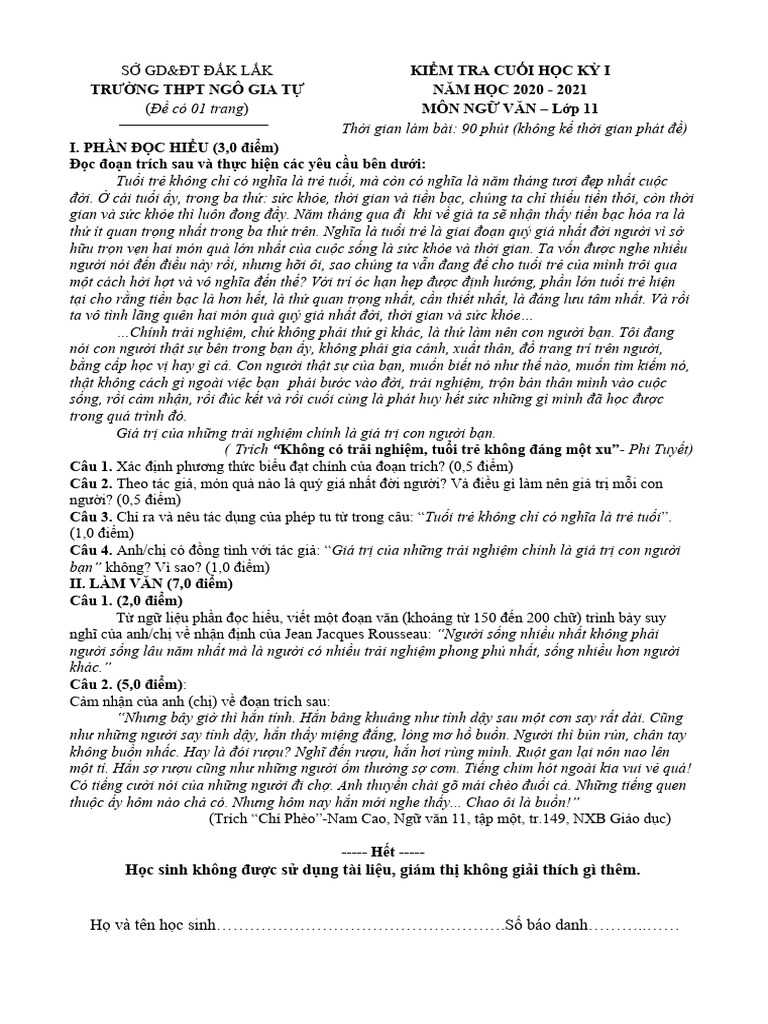 Dedap An Van 11 Ktra HK1 | PDF