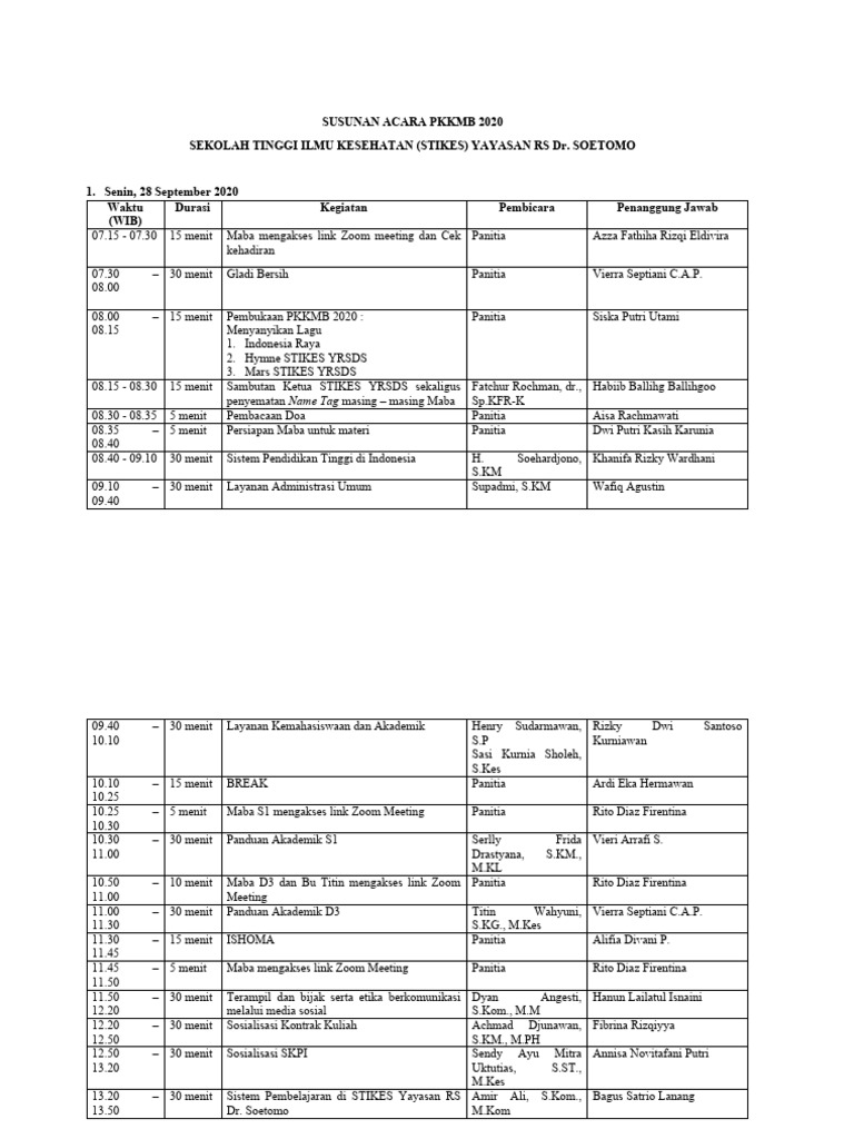 Rundown PKKMB Sotus 2020 | PDF