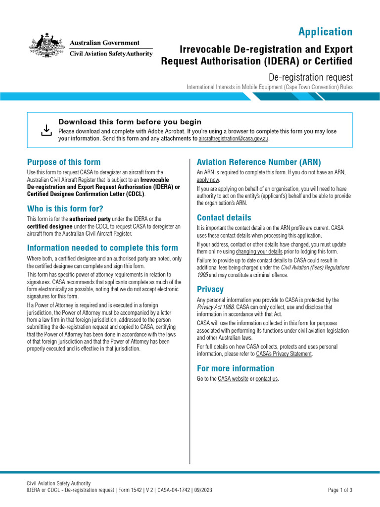 Irrevocable de Registration and Export Request Authorisation Idera or ...