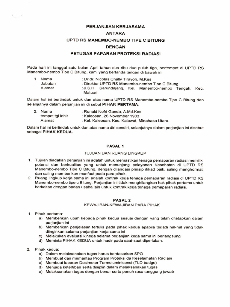MOU Petugas Paparan Proteksi Radiasi (Pihak Pertama) (2) | PDF