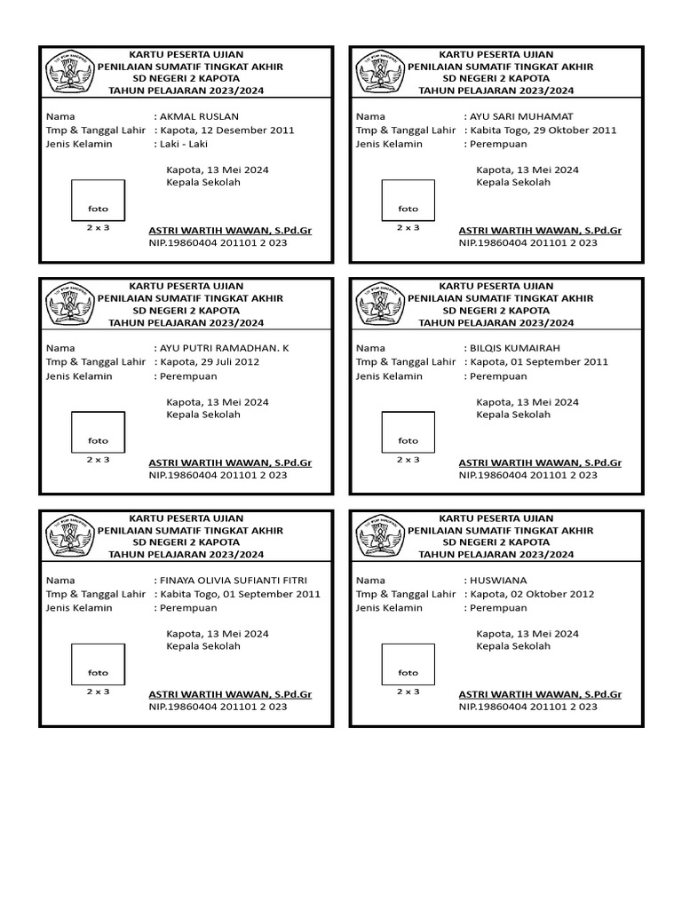 Kartu Peserta Ujian Sekolah | PDF