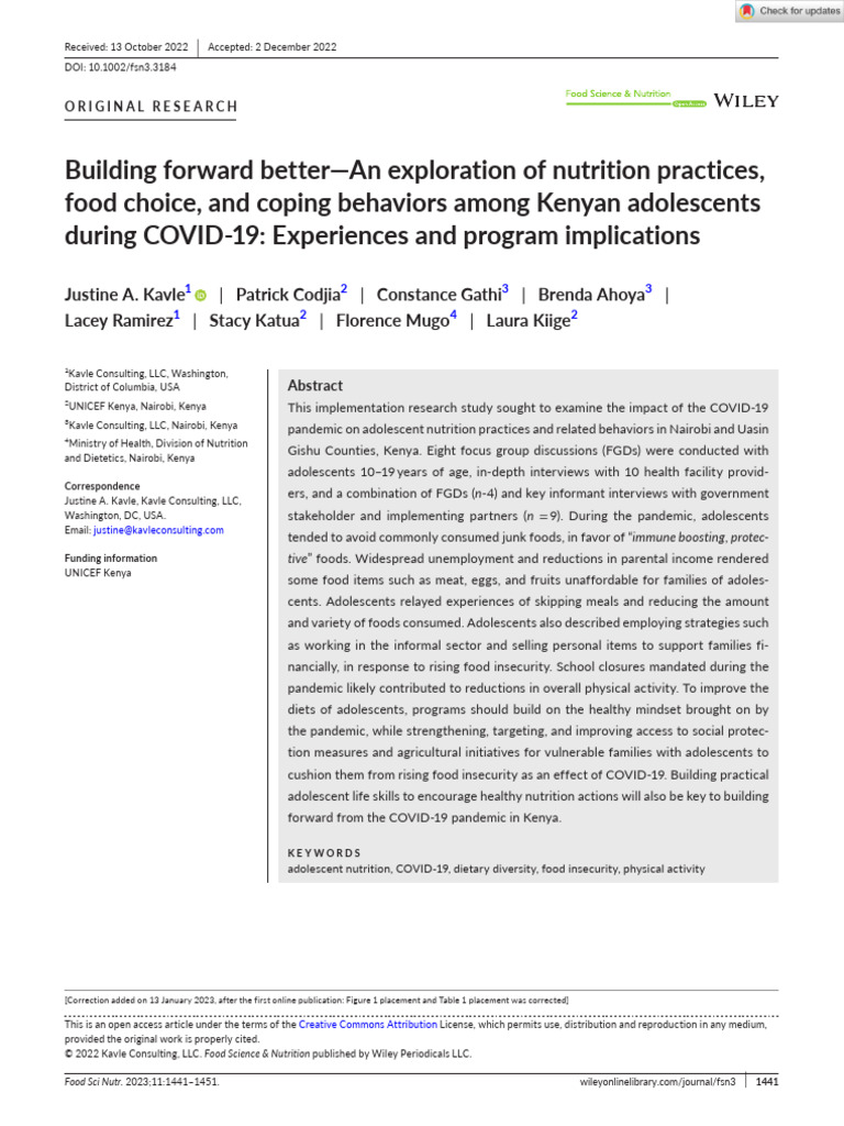 Food Science Nutrition - 2022 - Kavle - Building Forward Better An ...