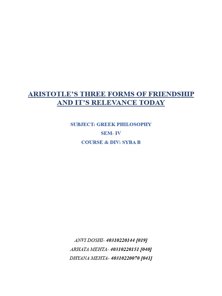 Aristotle's Three Types of Friendship | PDF | Friendship | Virtue