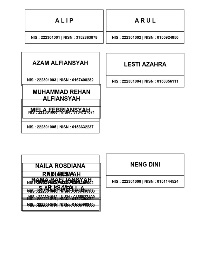 Kartu Nama Raport | PDF