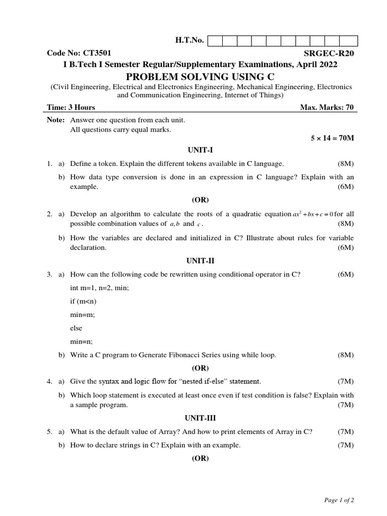APR22 Problem Solving Using C | PDF | C (Programming Language) | Algorithms