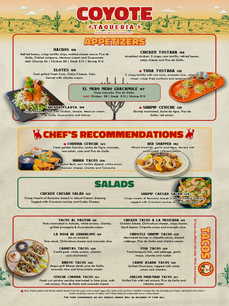 Coyote Taqueria - Dinner Menu - Reduced | PDF | Burrito | Taco