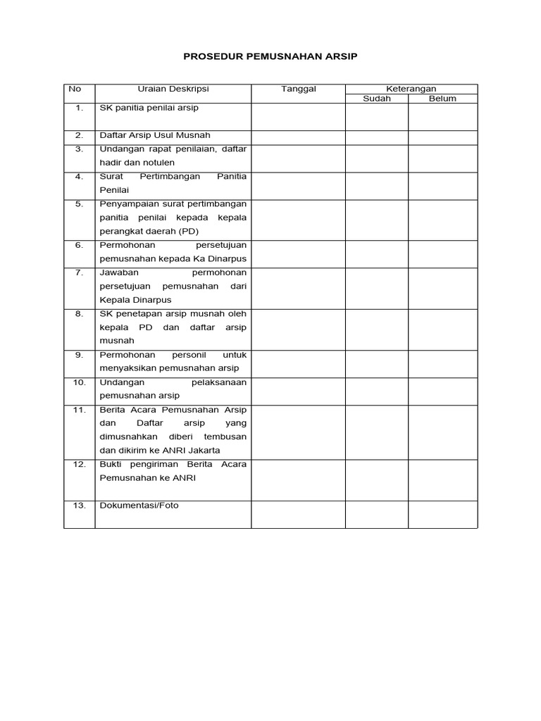 Formulir Pemusnahan&penyerahan Arsip | PDF