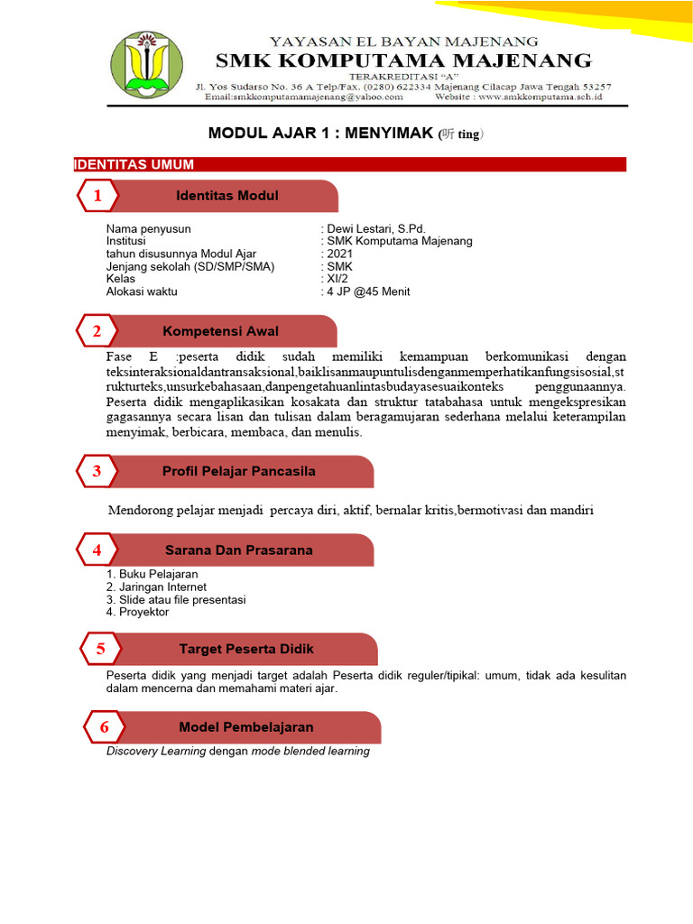 Modul 1 Mandarin 2022 2023 | PDF