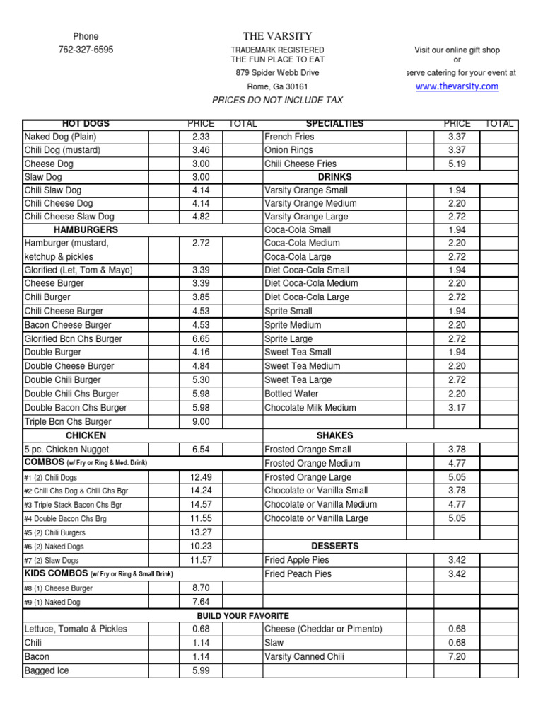 Varsity Menu Rome 4-24-2024 2 | PDF | Hamburgers | Fast Food