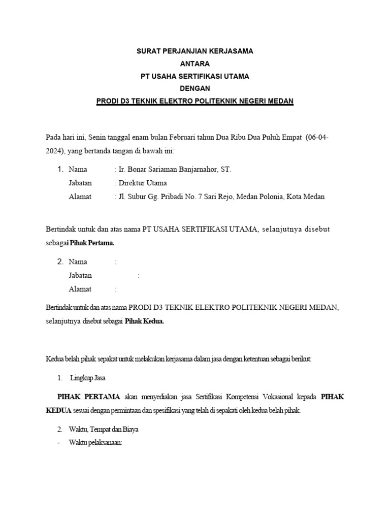 Surat Perjanjian Kerjasama Pdf