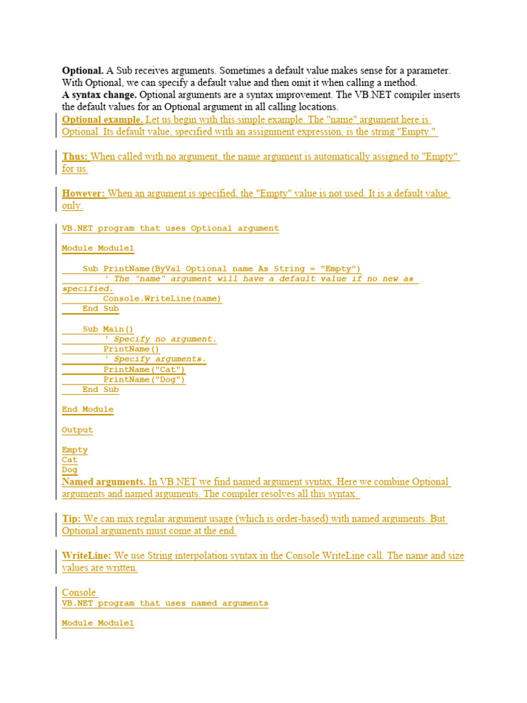 Use of Optional and Named Argument | PDF