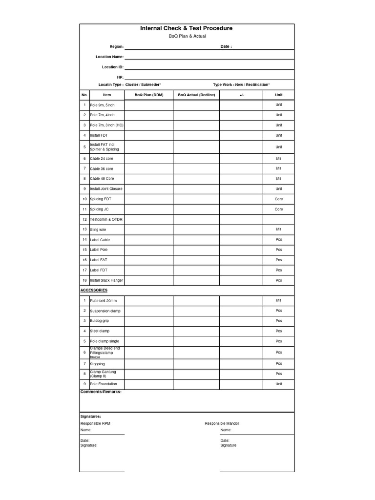 Cheklist Boq Plan & Actual | PDF