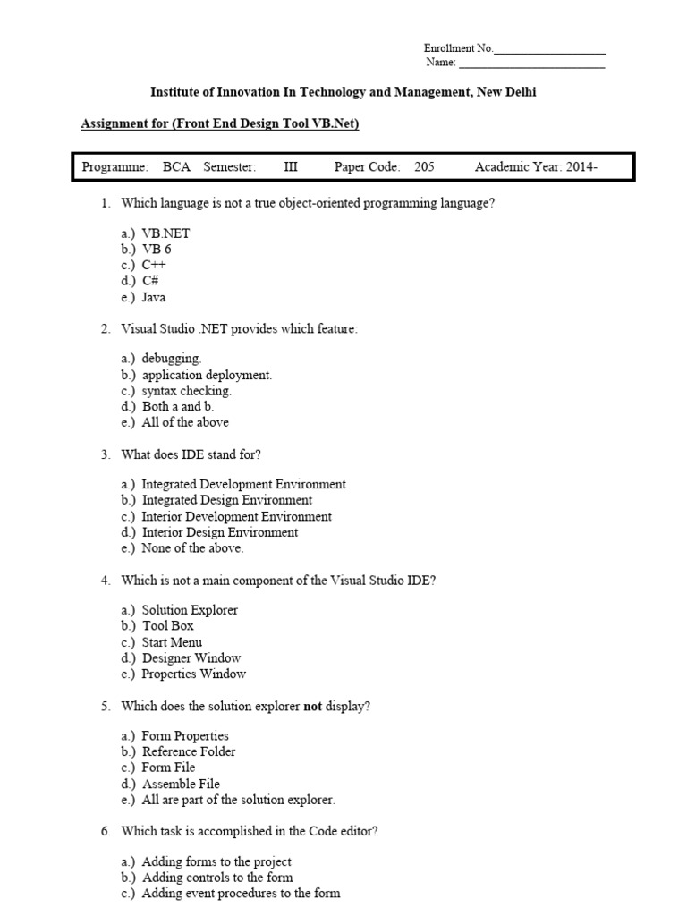 Fedt Vb Net Unit 1 Assignment Download Free Pdf Integrated 2622