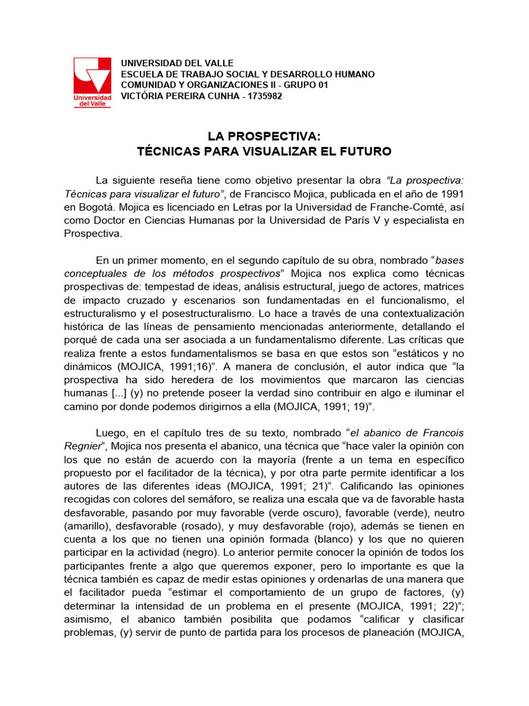 Reseña Mojica - LA PROSPECTIVA: TÉCNICAS PARA VISUALIZAR EL FUTURO ...