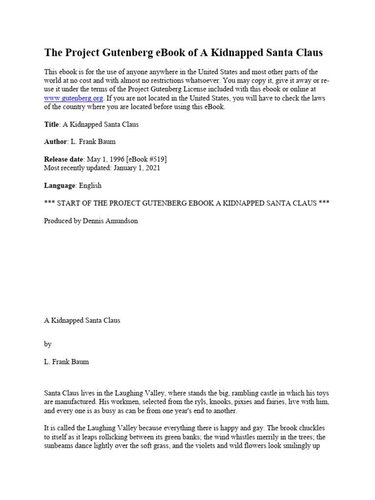 A Kidnapped Santa Claus | PDF | Project Gutenberg | Copyright