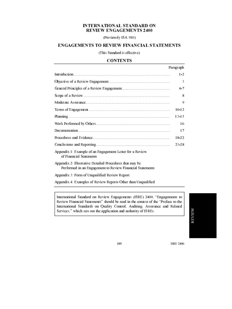 ISRE 2400: Review Engagement Standards | PDF | Financial Audit | Audit