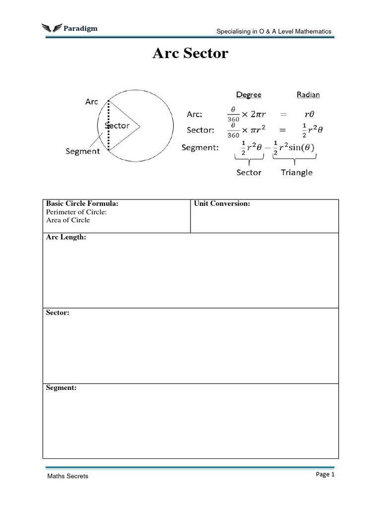 Arc Sector Segment | PDF | Area | Circle