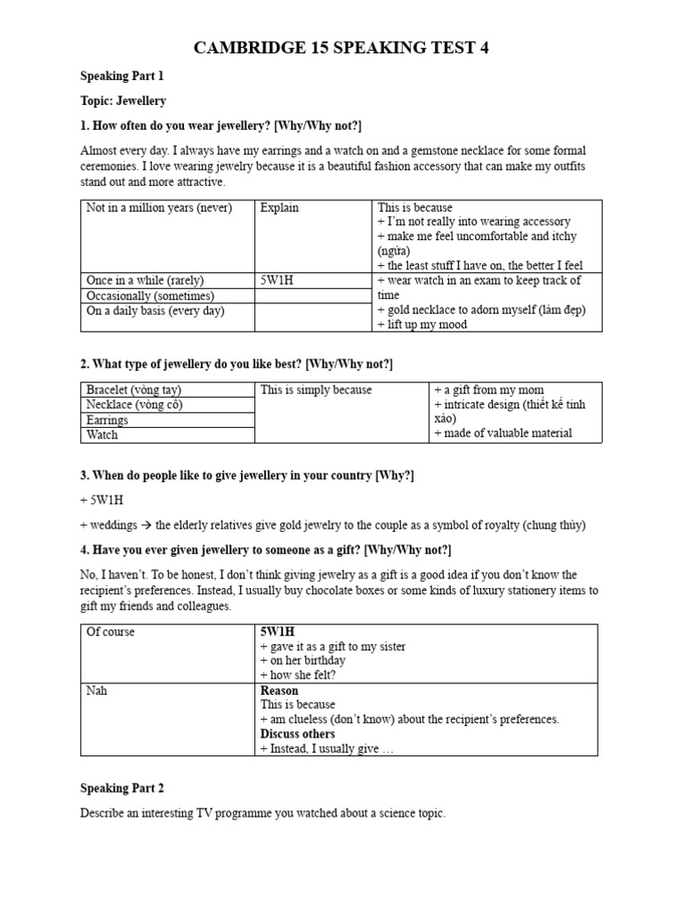Cambridge 15 Speaking Test 4 | PDF | Jewellery