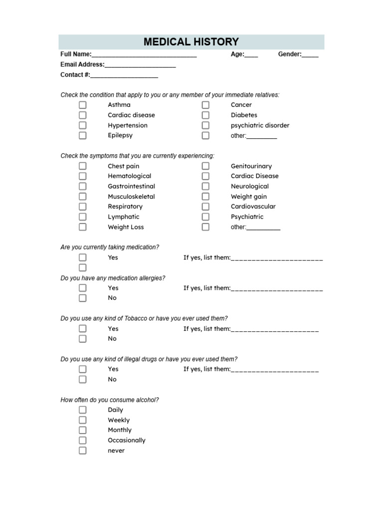 Comprehensive Medical History Form | PDF