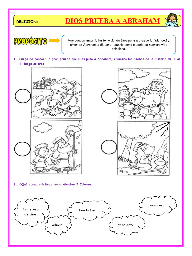 U4 s1 Ficha d2 Religión Dios Prueba A Abraham | PDF | Abrahán | Creencia religiosa y doctrina