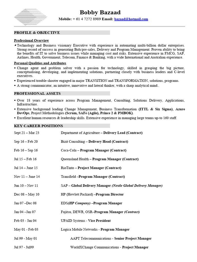 Bobby Resume | Download Free PDF | Customer Relationship Management ...