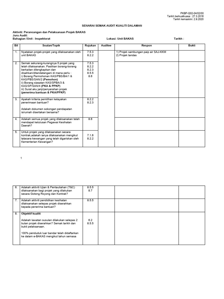 Senarai Semak Unit BAKAS | PDF