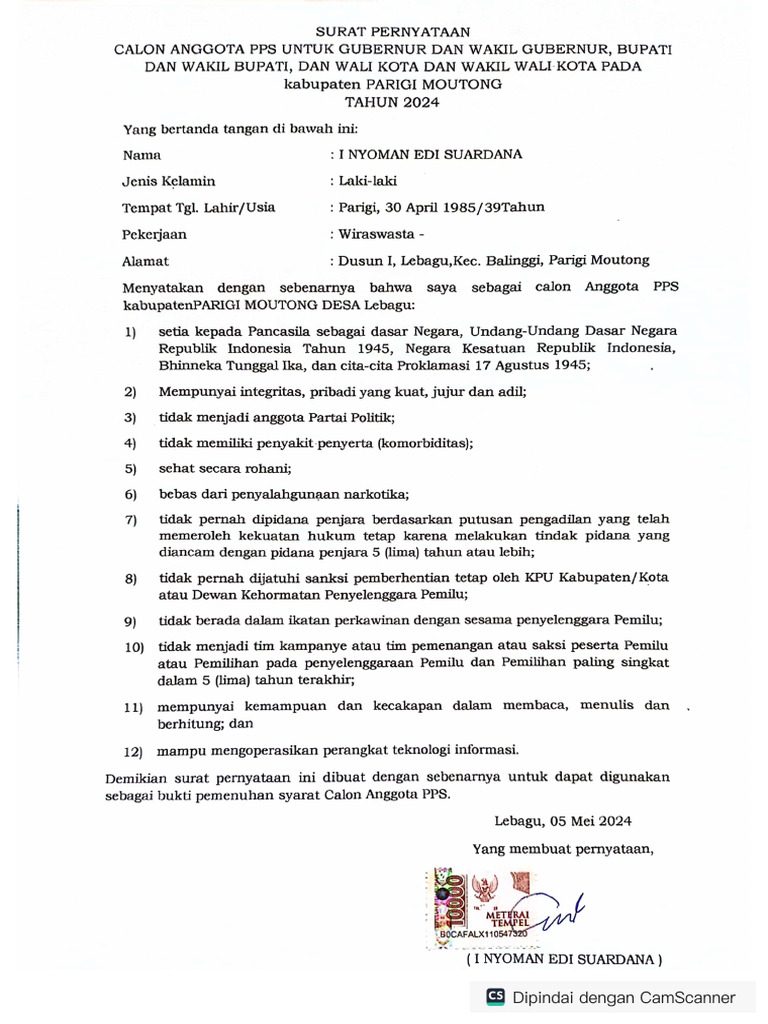 Surat Pernyataan Pa Ilo | PDF