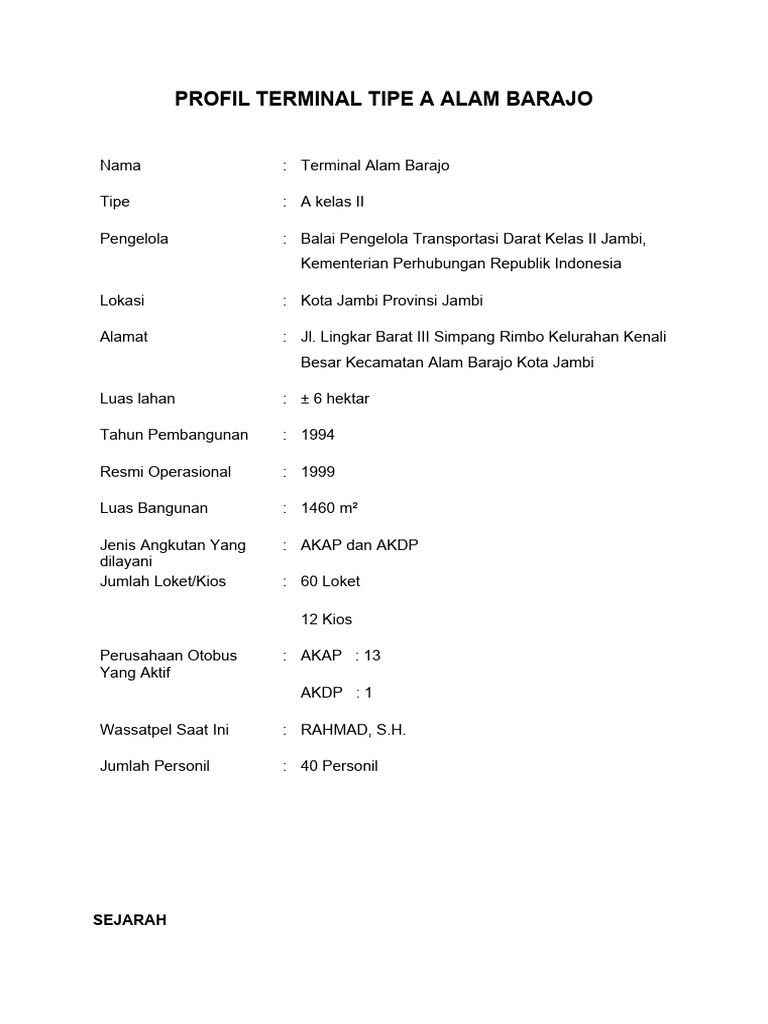 Profil Terminal Tipe A Alam Barajo | PDF