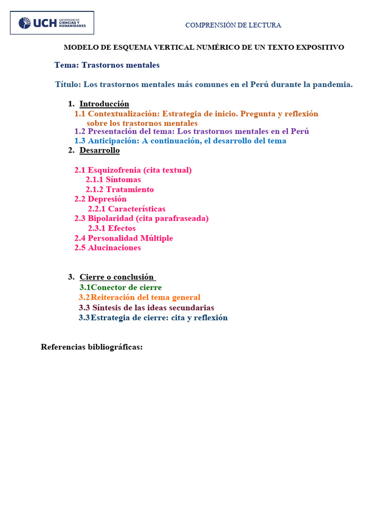 MODELO DE ESQUEMA VERTICAL NUMÉRICO DE UN TEXTO EXPOSITIVO | PDF