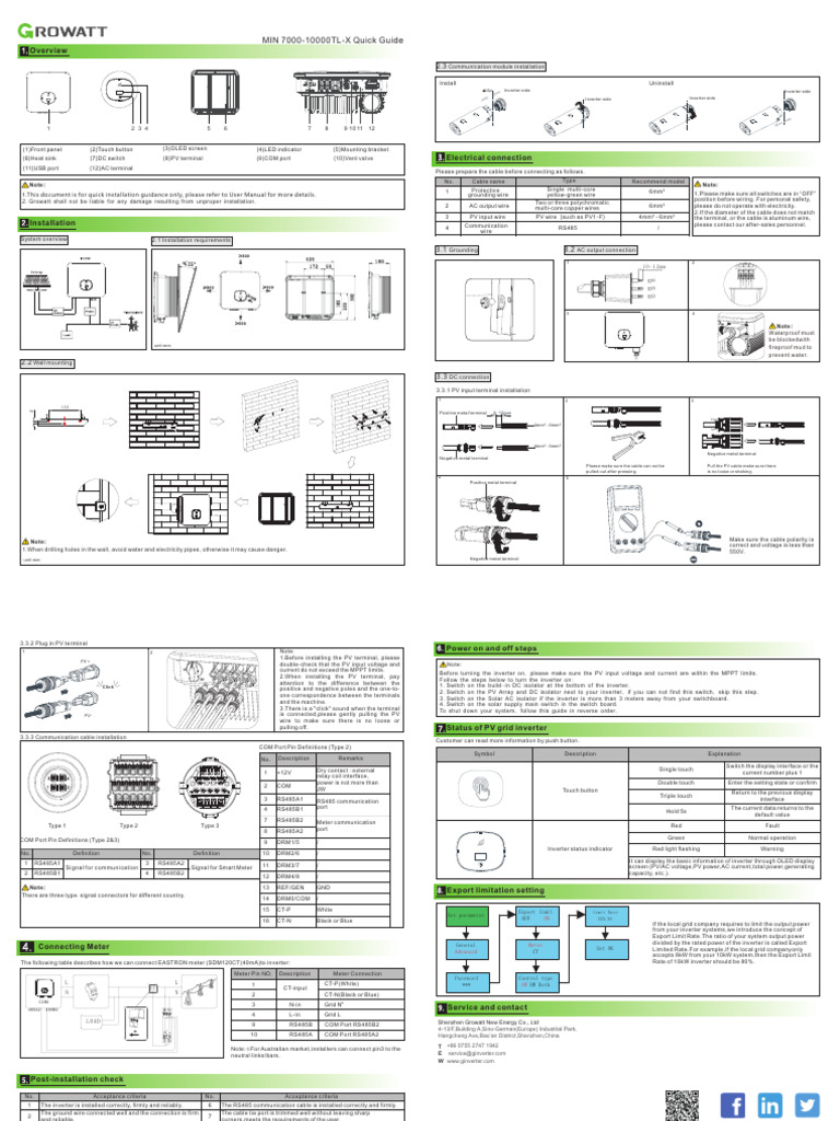 MIN 7000-10000TL-X Quick Guide | PDF | Power Inverter | Switch
