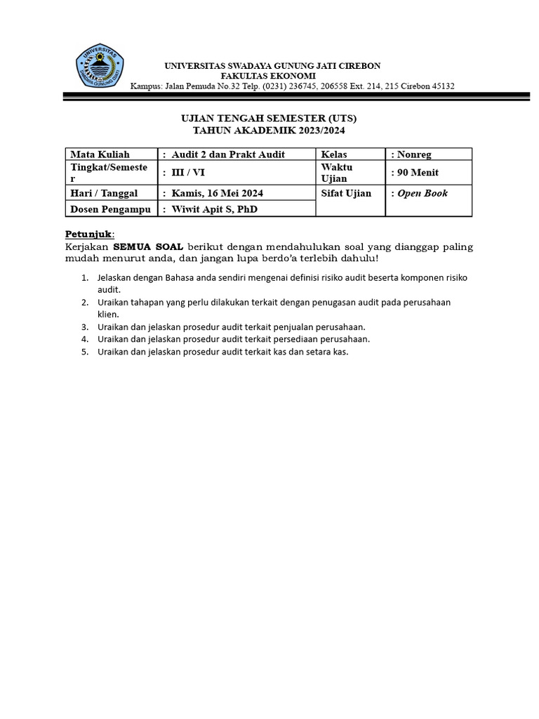 2024 UTS Audit 2 Dan Praktikum | PDF | Karier & Perkembangan | Seni