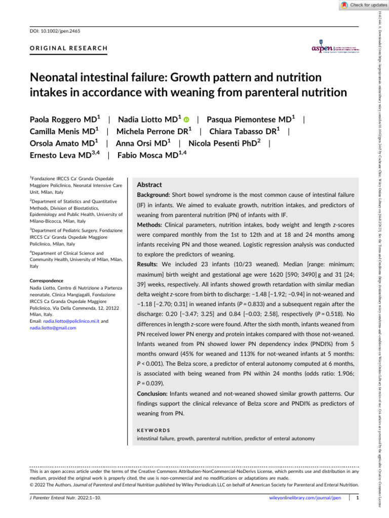 J Parenter Enteral Nutr - 2022 - Roggero - Neonatal Intestinal Failure ...