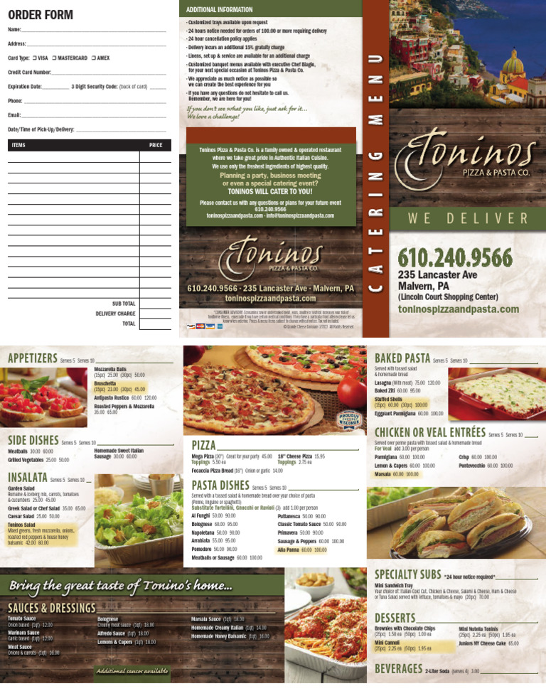 Toninos Catering Menu 22 | PDF | Salad | Tomato Sauce