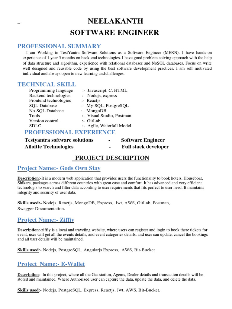 MERN Software Engineer Profile Summary | PDF | Databases | Software