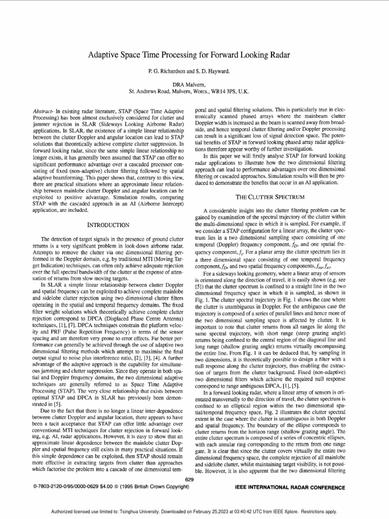 Adaptive Space Time Processing For Forward Looking Radar | PDF | Radar ...
