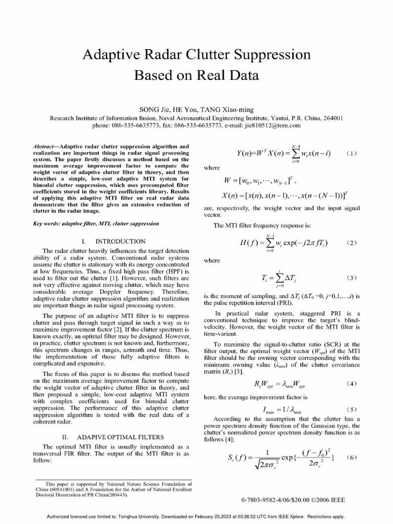 Adaptive Radar Clutter Suppression Based On Real Data | PDF | Radar ...