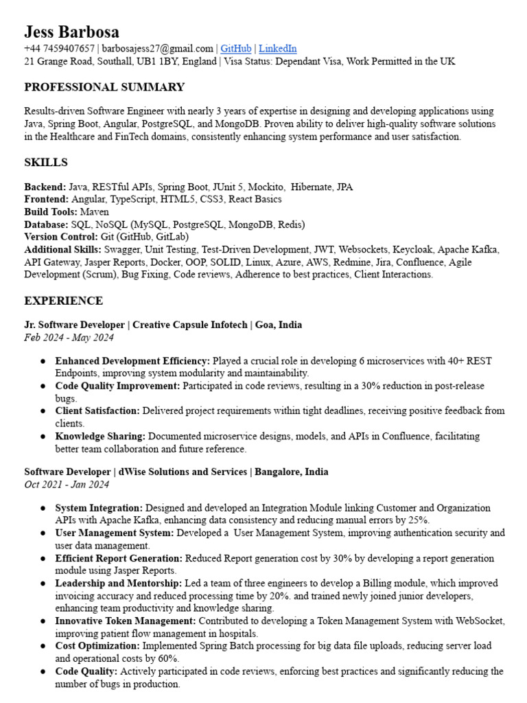 Jess-Barbosa-CV | PDF | Computing | Software Engineering