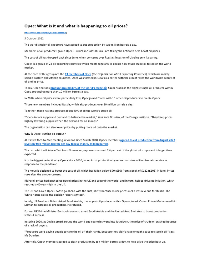 Case Study - The Market For Oil | PDF | Opec | Price Of Oil