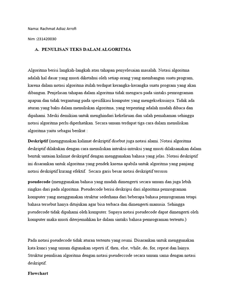 Penulisan Teks Algoritma Dan Flowchart | PDF