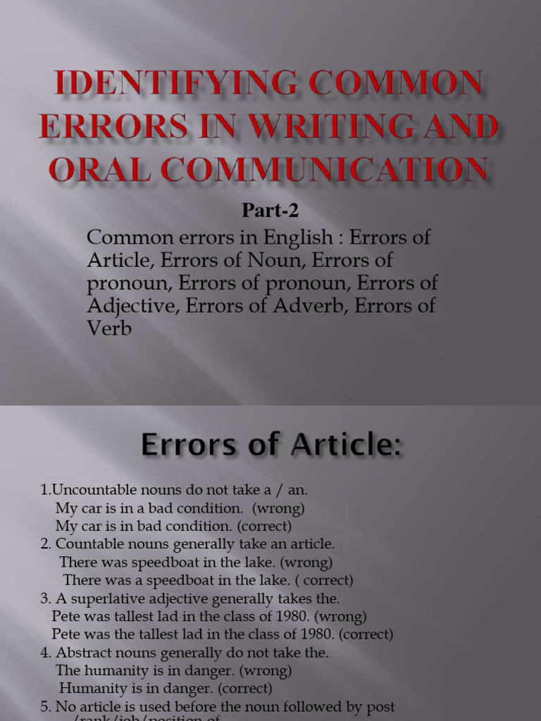 Module 1 Identifying Common Errors In Writing And Oral Communication Part 2 Lecturenotes