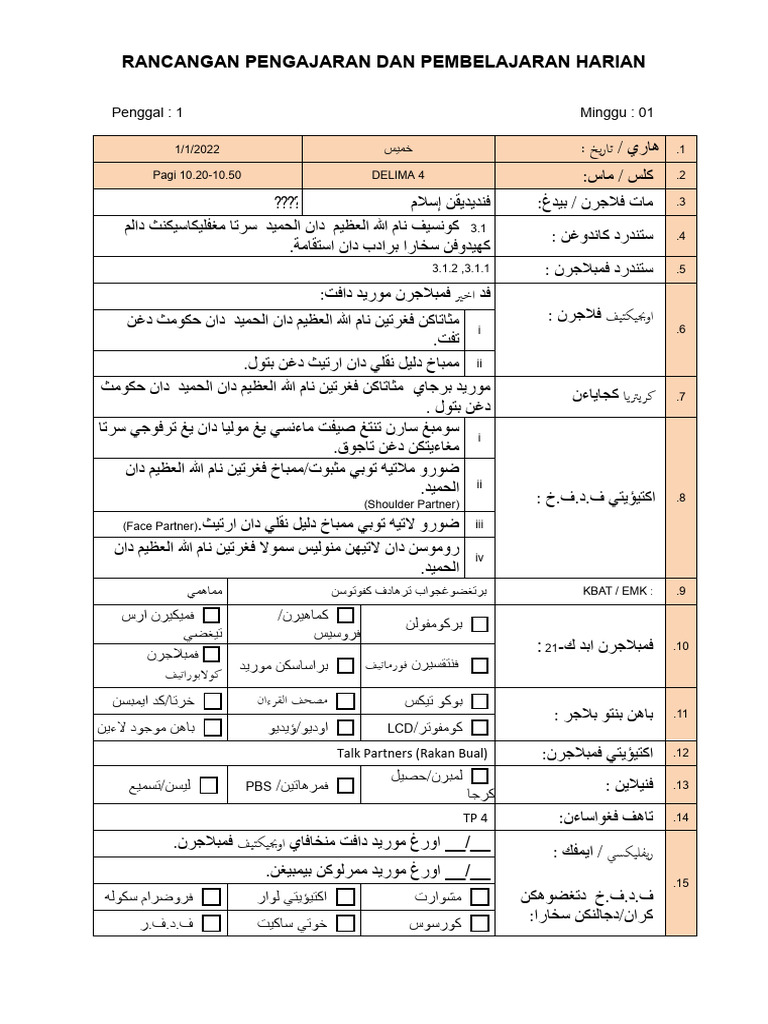 RPH Pak21 Minggu 1-43 (Ulum) THN 4 | PDF