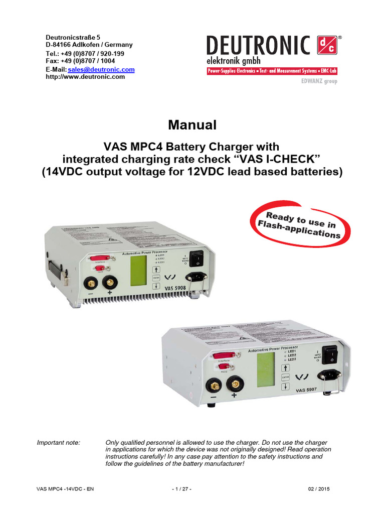 VAS MPC4 Battery Charger Manual | PDF | Battery Charger | Ac Power ...