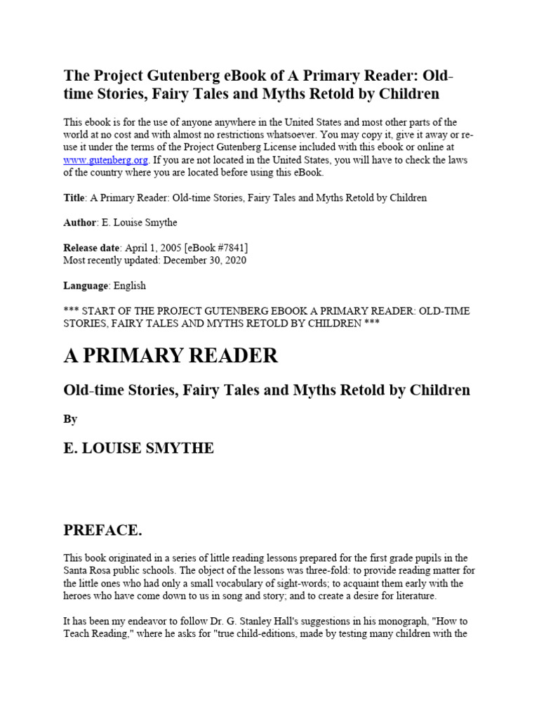 A Primary Reader Old Time Stories Fairy Tales and Myths Retold by ...