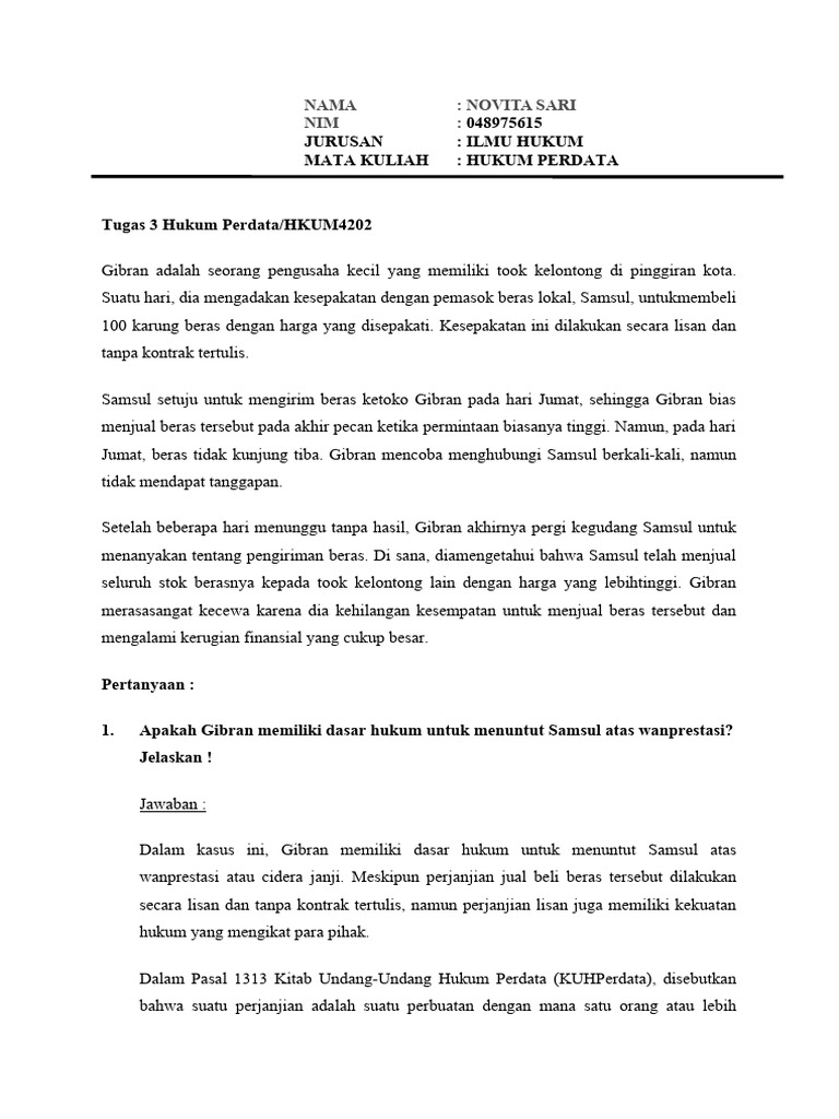 Dasar Hukum Wanprestasi Gibran-Samsul | PDF