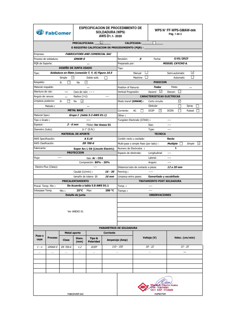 FF Wps Gmaw 006 Barandas Aws | PDF | Soldadura | Construcción