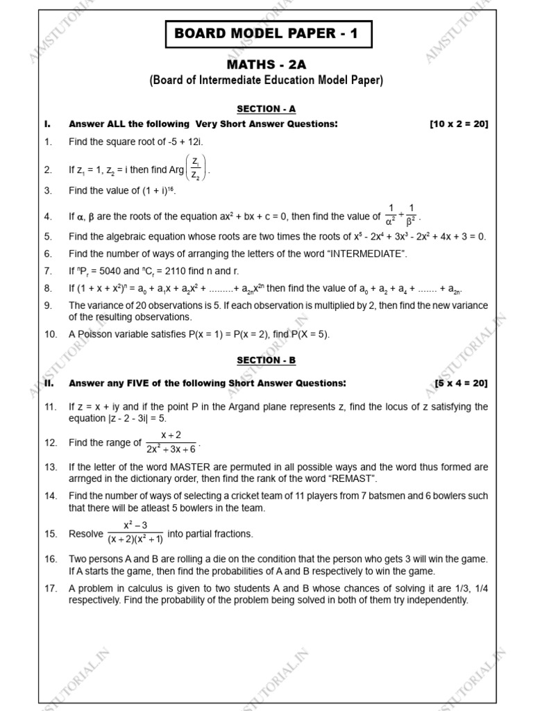 2a Model Papers 1 | PDF | Variance | Equations