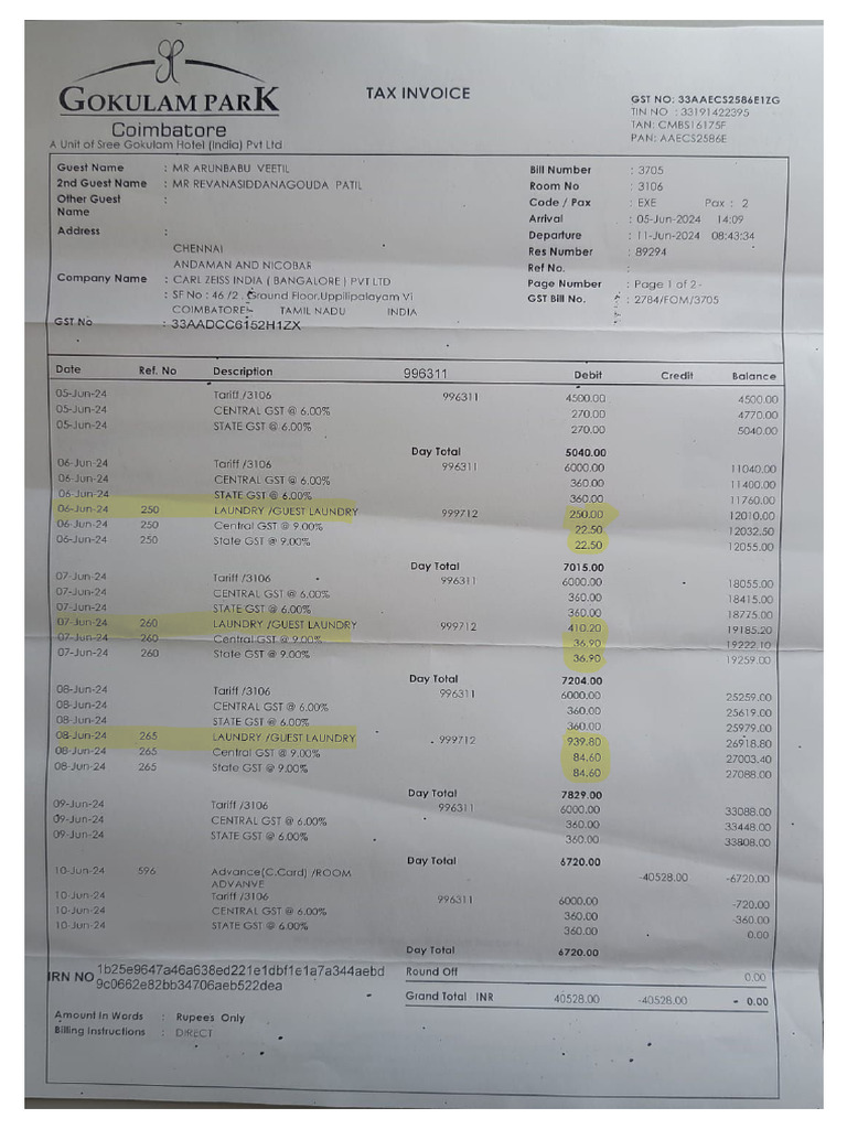 Laundry Bill 1 | PDF